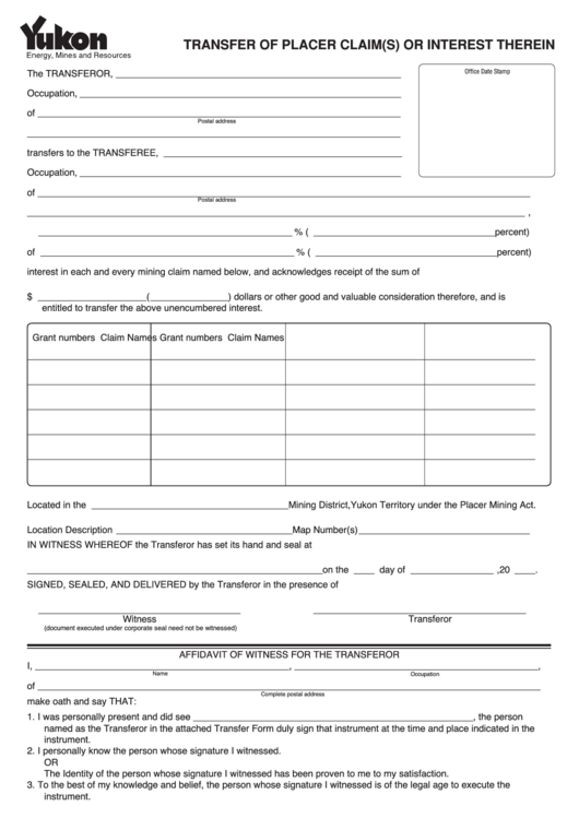 Fillable Form Yg(5043eq) F1 - Transfer Of Placer Claim(S) Or Interest ...