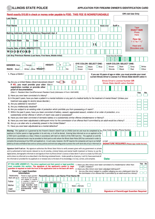 Fillable Application For Firearm Owner S Identification Card Form