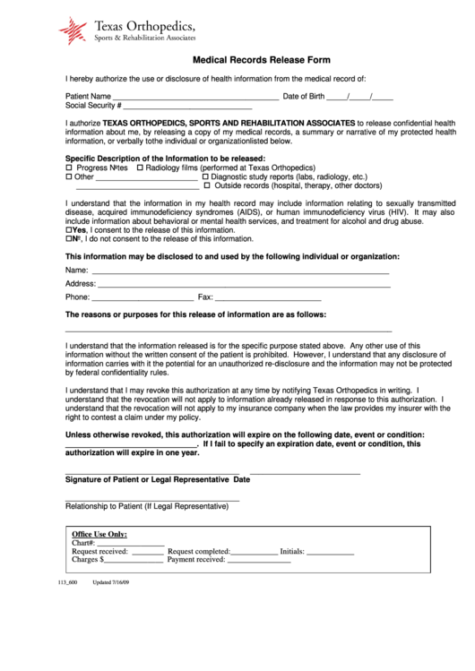 Medical Records Release Form Printable Pdf Download