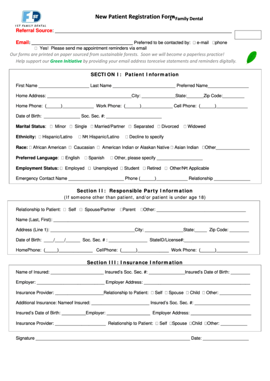 New Patient Registration Form printable pdf download
