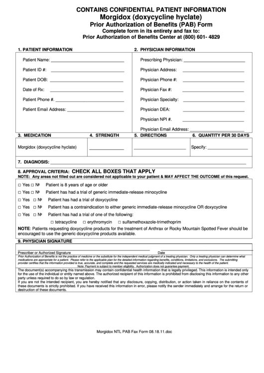 Morgidox (Doxycycline Hyclate) Prior Authorization Of Benefits (Pab ...
