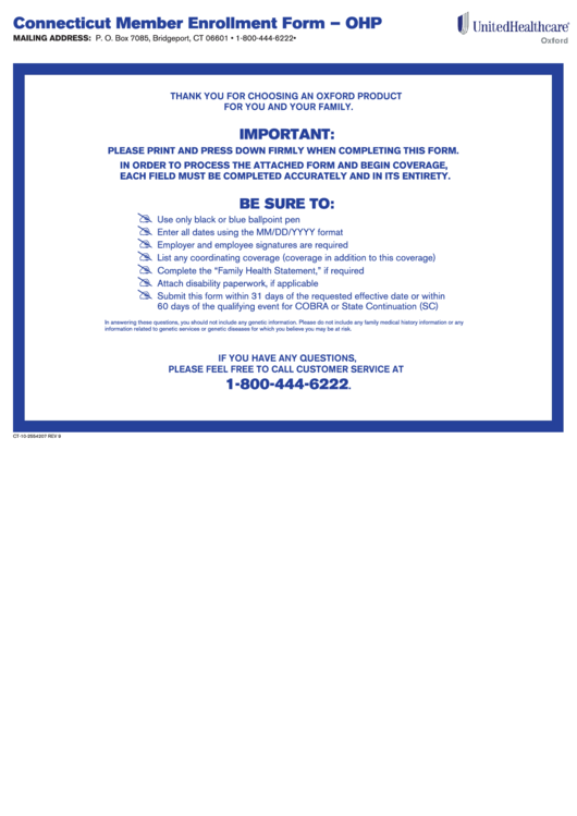 Connecticut Member Enrollment Form - Ohp printable pdf download