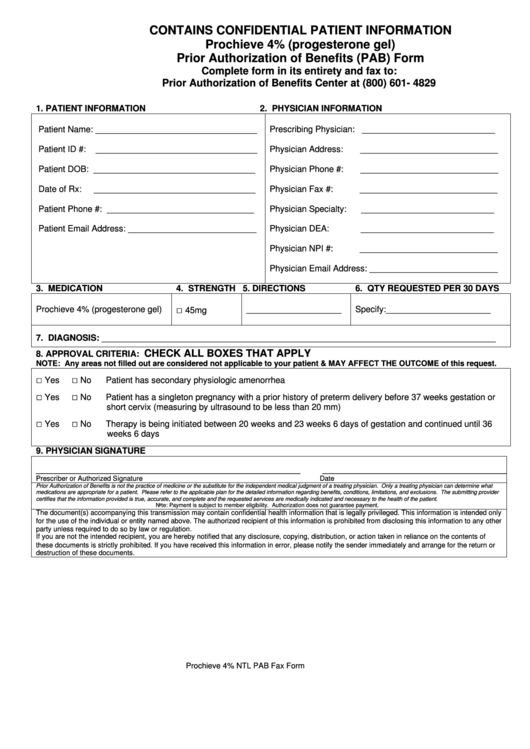 Prochieve 4% (Progesterone Gel) Prior Authorization Of Benefits (Pab ...