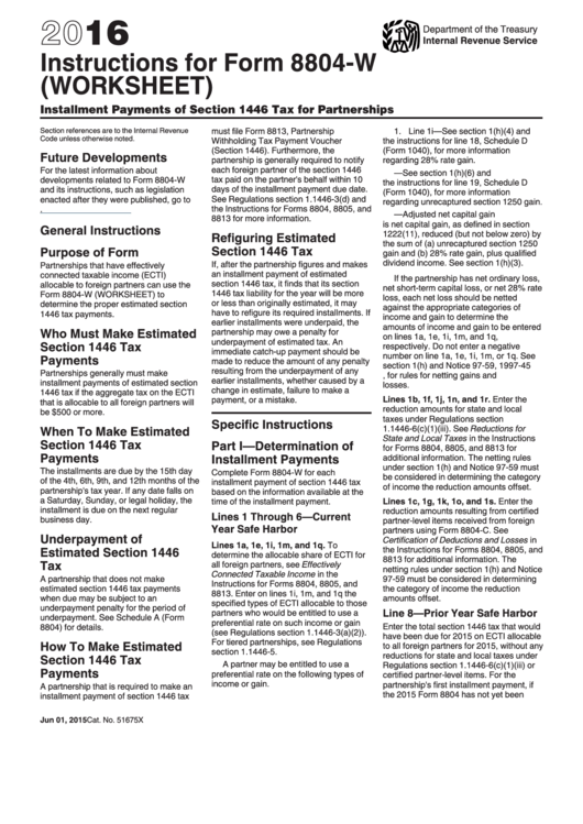 Instructions For Form 8804-W (Worksheet) - Installment Payments Of ...