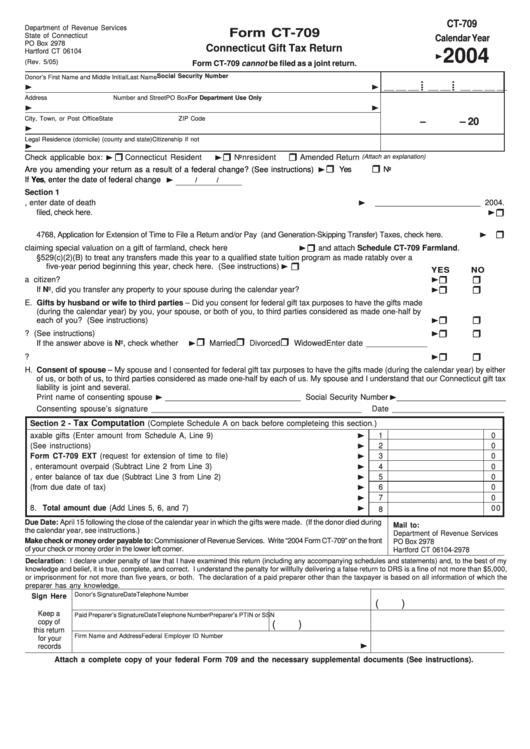 Form Ct-709 - Connecticut Gift Tax Return 2004 printable pdf download