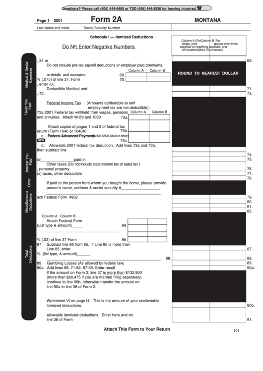 Form 2a Schedules 1 7 2001 Printable Pdf Download Form 2a Schedules 1 7 2001 Printable Pdf Download