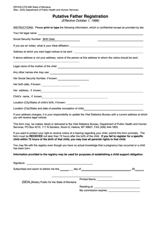 Fillable Form Dphhs-Cfs-096 - Putative Father Registration printable ...