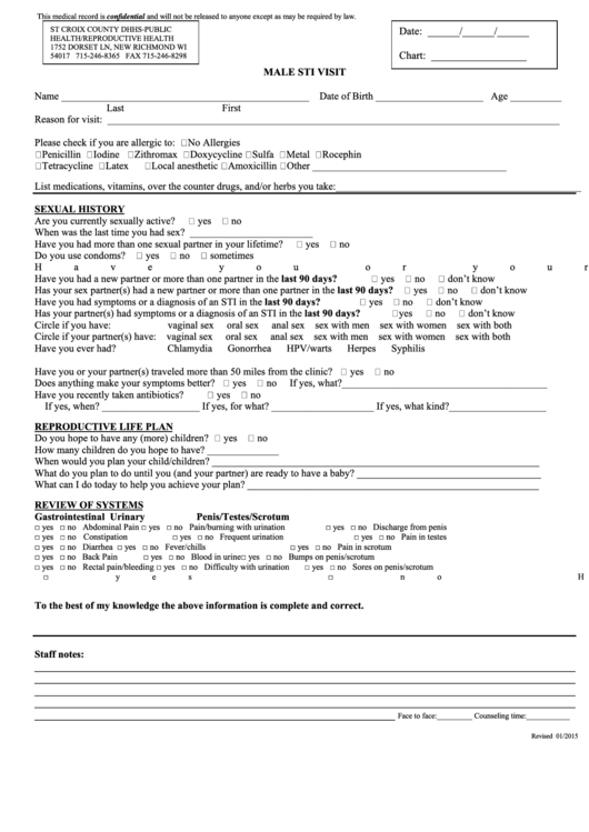 Male Sti Visit Form printable pdf download