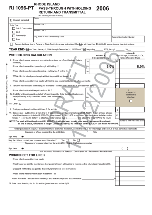 Form Ri 1096-Pt Draft - Sample Pass-Through Withholding Return And ...