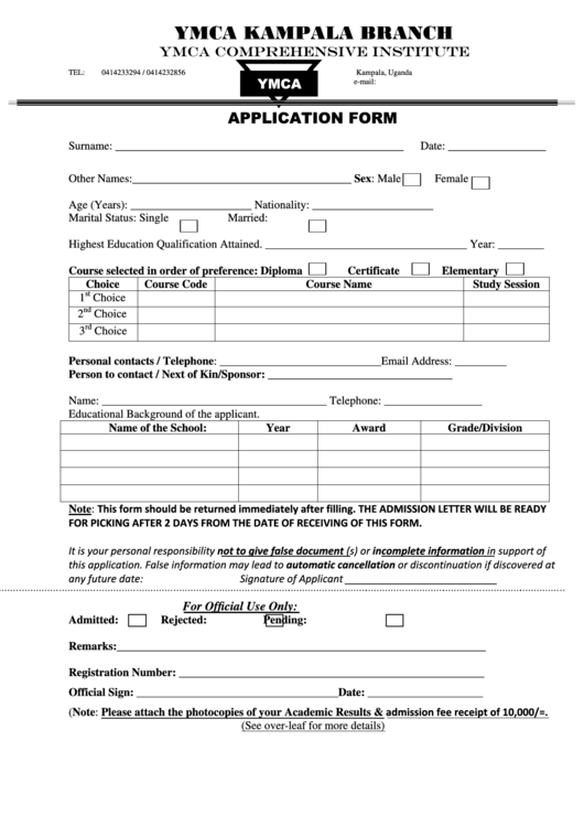 Application Form printable pdf download