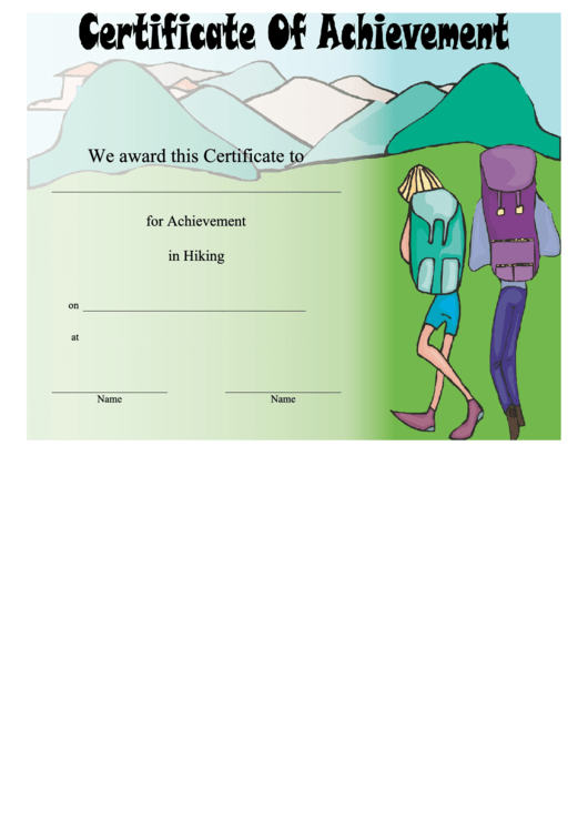 Hiking Certificate Of Achievement Template - Hiking printable pdf download