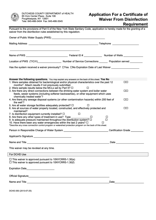Application For A Certificate Of Waiver From Disinfection Requirement ...