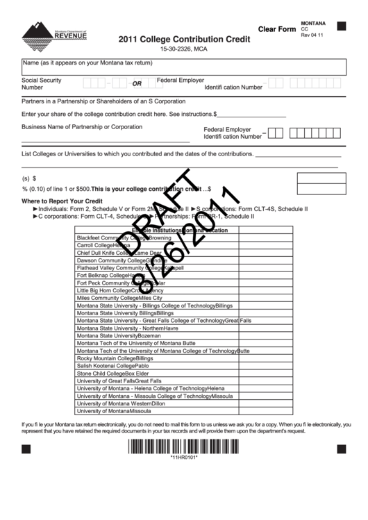 Fillable Form Cc (Draft) - College Contribution Credit - 2011 printable ...