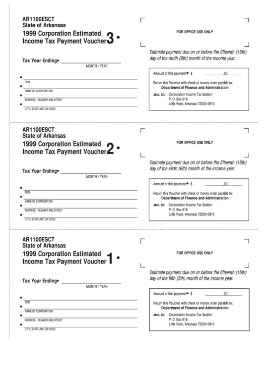 Fillable Form Ar1100esct - Estimated And Extension Payment Vouchers ...