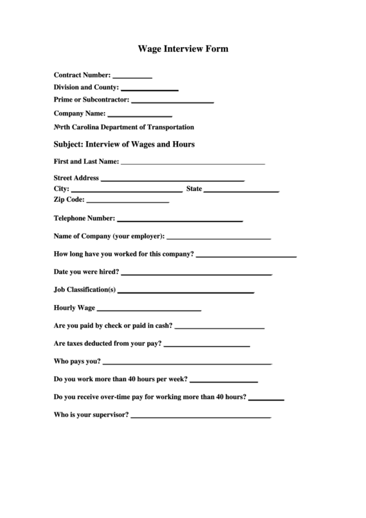 Wage Interview Form printable pdf download