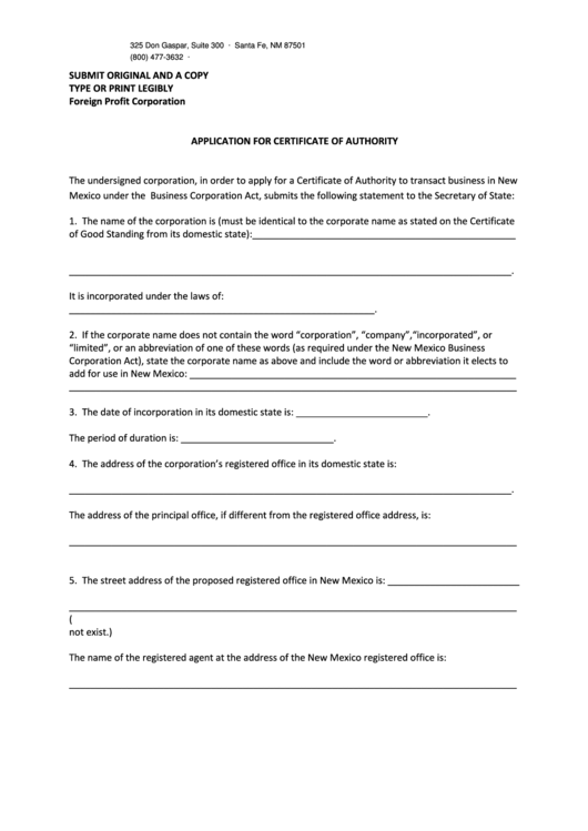 Fillable Form Fpr - Application For Certificate Of Authority, Form F ...