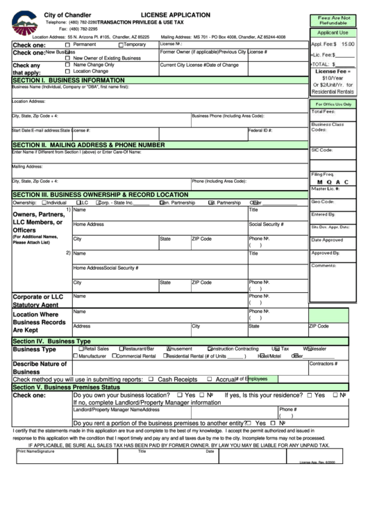License Application Transaction Privilege Use Tax City Of Chandler