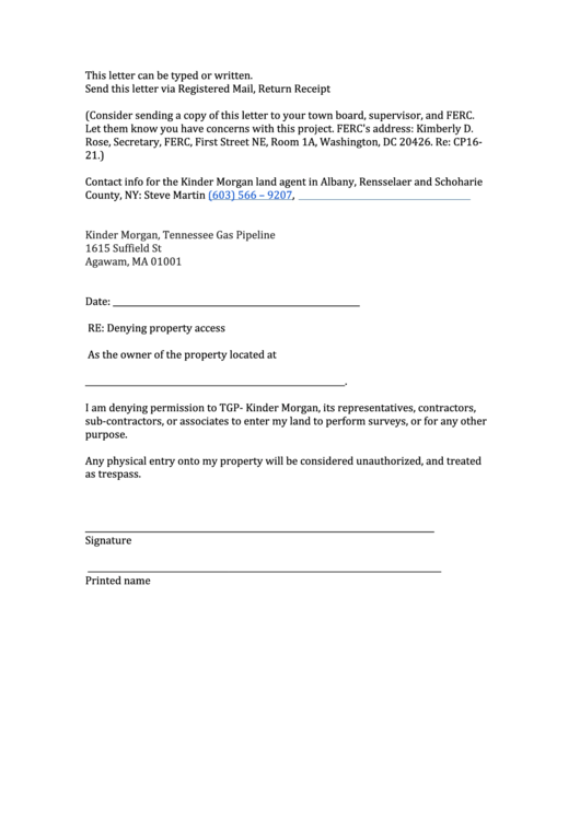 Sample Lette Rform For Property Deny printable pdf download