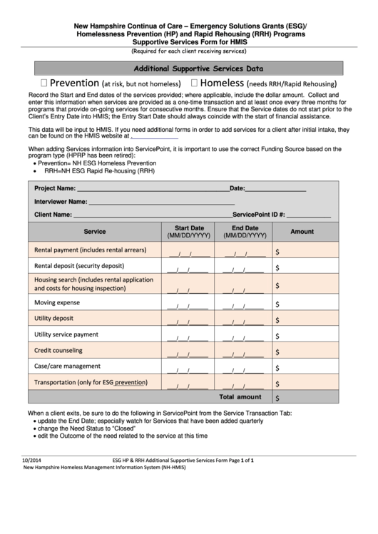 Supportive Services Form For Hmis printable pdf download