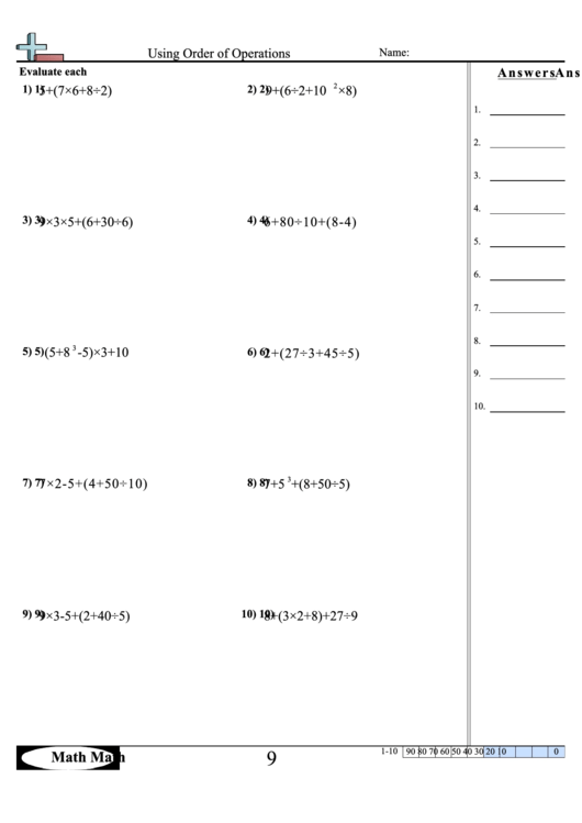 Using Order Of Operations Sheet printable pdf download