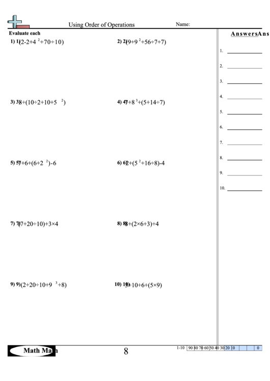 Using Order Of Operations Sheet printable pdf download