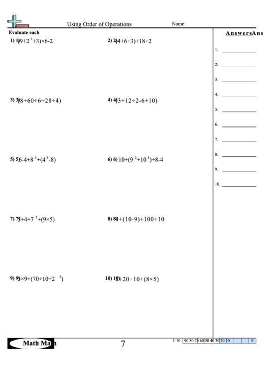 Using Order Of Operations Sheet printable pdf download