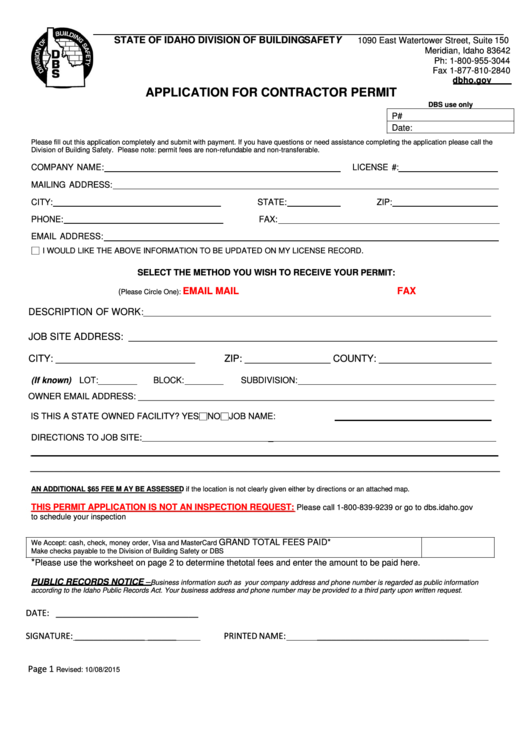 Application For Contractor Permit Template printable pdf download