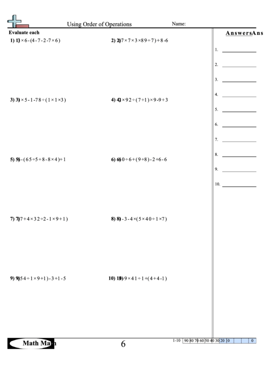 Using Order Of Operations Worksheet printable pdf download
