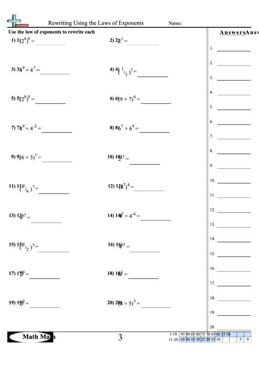 Rewriting Using The Laws Of Exponents Worksheet printable pdf download