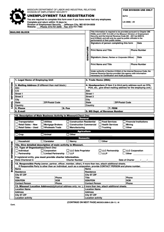 Fillable Form Modes-2699-5 - Unemployment Tax Registration printable ...