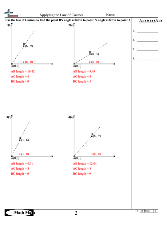 Applying The Law Of Cosines Worksheet printable pdf download