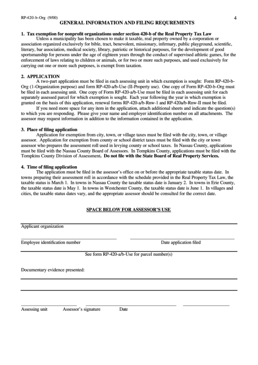 General Information And Filing Requrements For Form Rp-420-B-Org ...