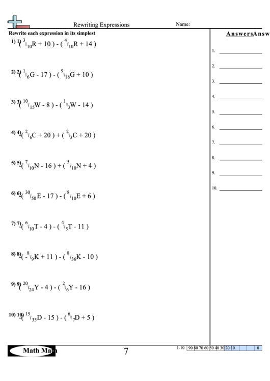 Rewriting Expressions Worksheet printable pdf download