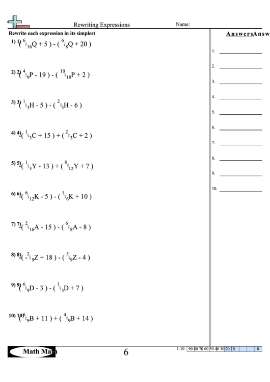Rewriting Expressions Worksheet printable pdf download
