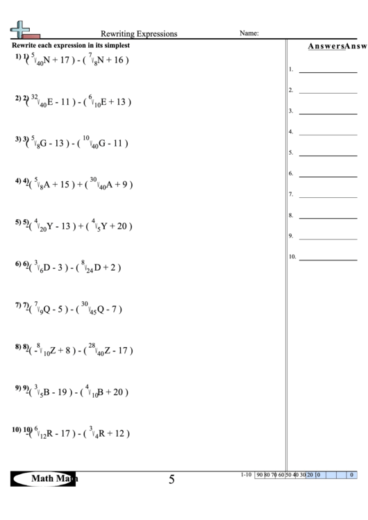 Rewriting Expressions Worksheet printable pdf download