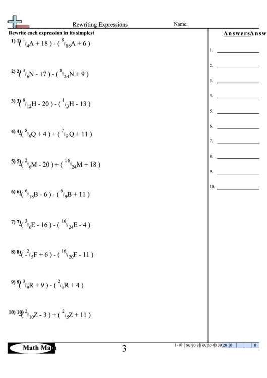 Rewriting Expressions Worksheet printable pdf download