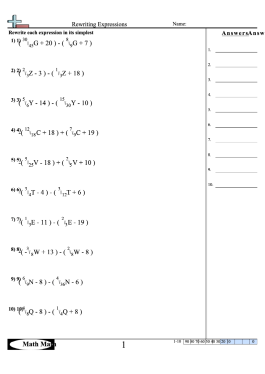 Rewriting Expressions Worksheet printable pdf download