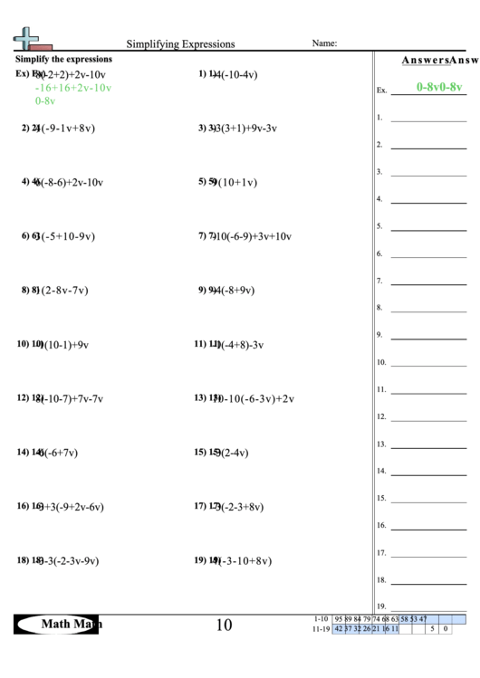 Simplifying Expressions Worksheet Printable Pdf Download