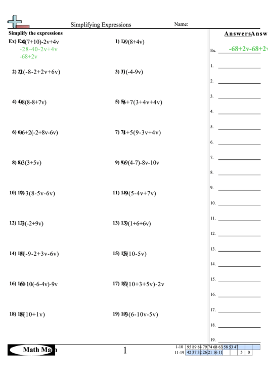 Simplifying Expressions Worksheet printable pdf download