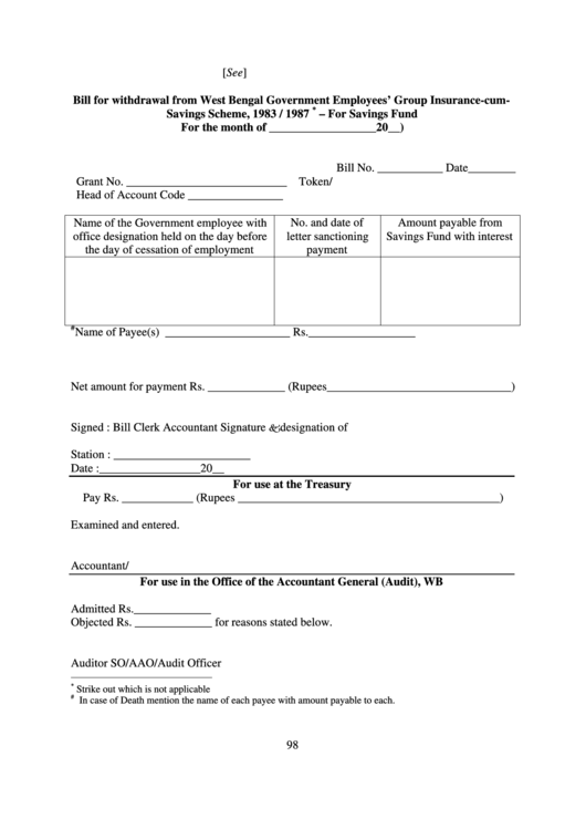 T.r.form No. 60 - Bill For Withdrawal From West Bengal Government ...