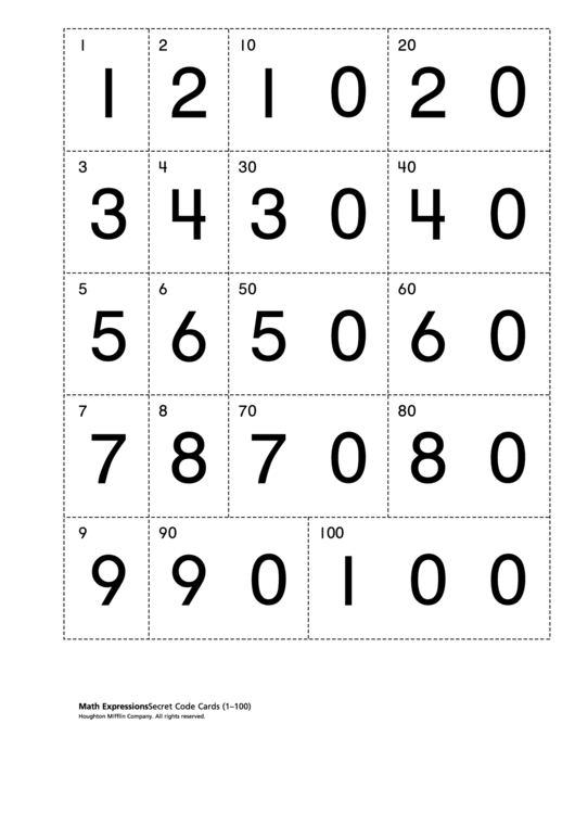 Secret Code Cards 1 100 Worksheet Printable Pdf Download
