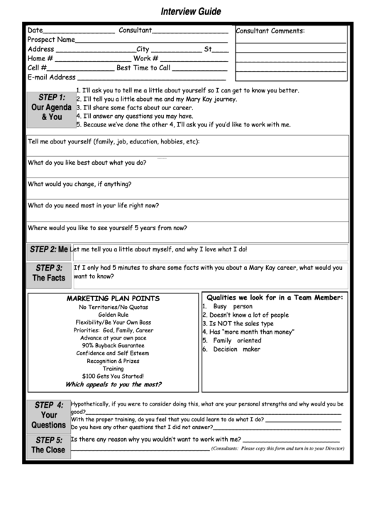 Interview Guide Form printable pdf download