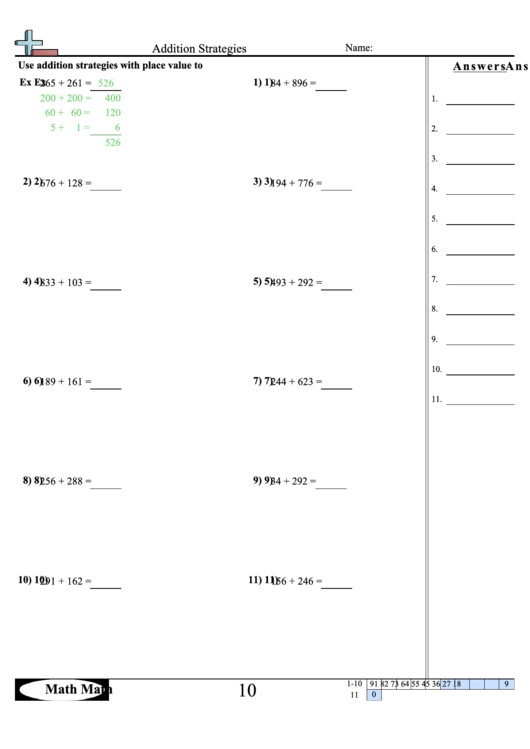 Addition Strategies Worksheet printable pdf download