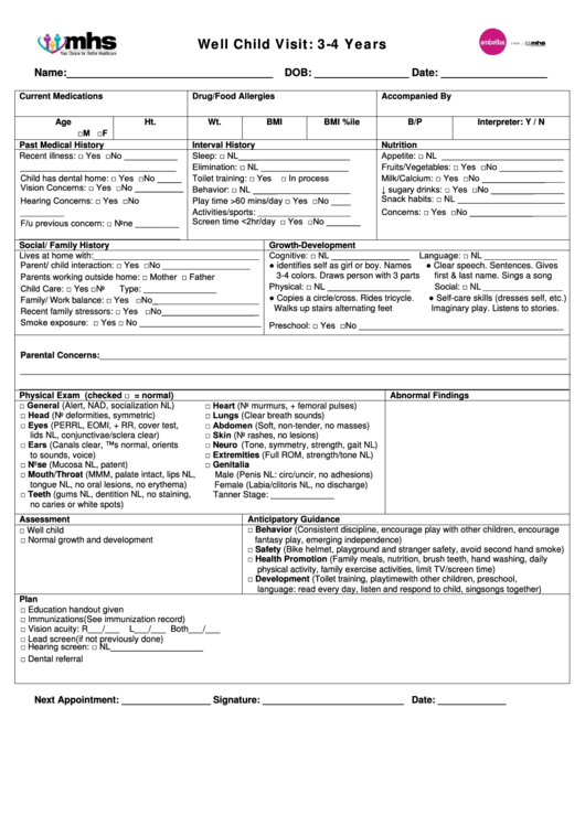 3 Year Old Well Child Check Template