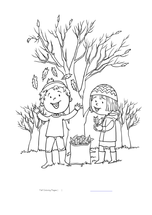 Playing In Leaves Fall Coloring Sheet printable pdf download