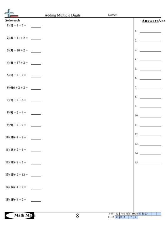 Adding Multiple Digits Worksheet printable pdf download