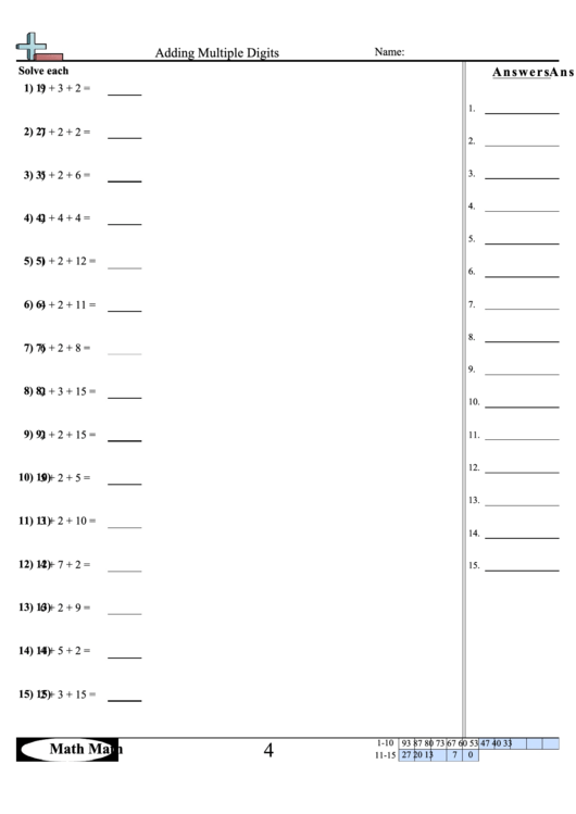 Adding Multiple Digits Worksheet printable pdf download