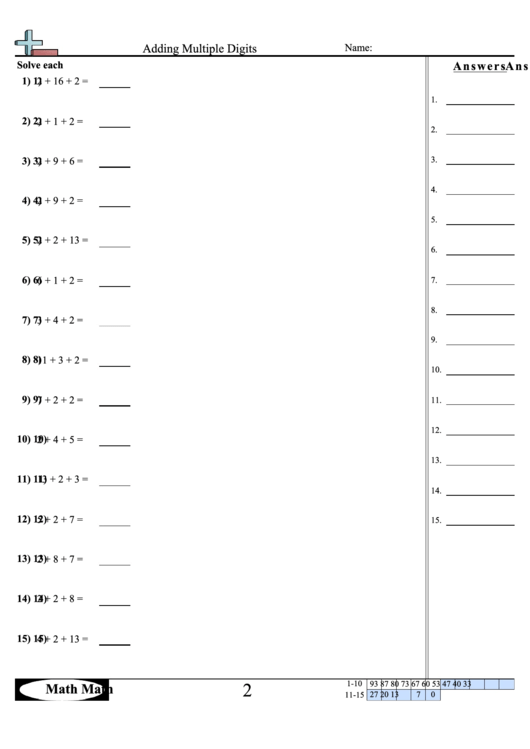 Adding Multiple Digits Worksheet printable pdf download