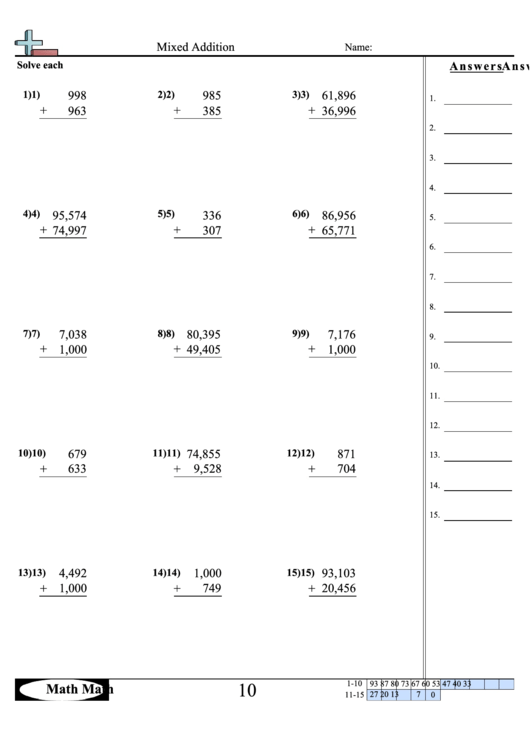 Mixed Addition Worksheet printable pdf download
