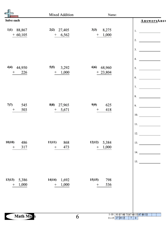 Mixed Addition Worksheet printable pdf download